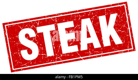 steak red square grunge stamp on white Stock Photo - Alamy