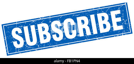 subscribe blue square grunge stamp on white Stock Photo - Alamy