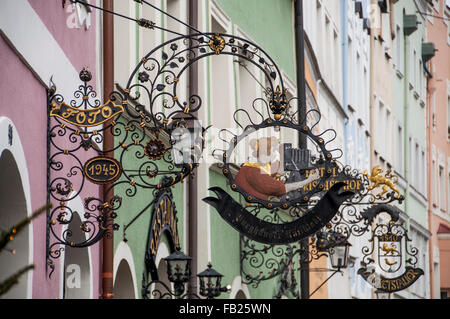 Wrought iron hanging shop sign of the Geigenbaumuseum violin making ...