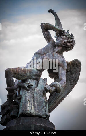 fallen angel, devil figure, bronze sculpture with demonic gargoyles and ...