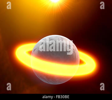 Planet surrounded by a ring of fire in the middle of space, science ...