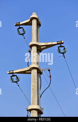 Concrete pole with high voltage three phase power line Stock Photo - Alamy