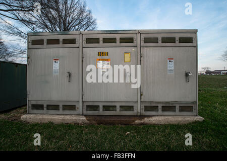 Transformer box. Locked metal doors of switchgear cabinets Stock Photo ...