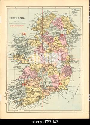 IRELAND antique index map by GW BACON 1883 old vintage plan chart Stock ...