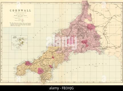 CORNWALL antique county map by GW BACON 1898 old plan chart Stock Photo ...