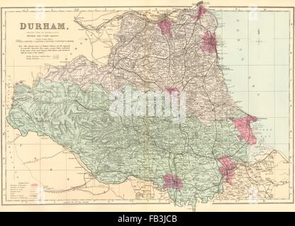 DURHAM antique county map by GW BACON 1891 old vintage plan chart Stock ...
