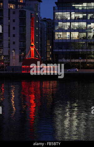 Red Diving bell at night Dublin Ireland Stock Photo - Alamy