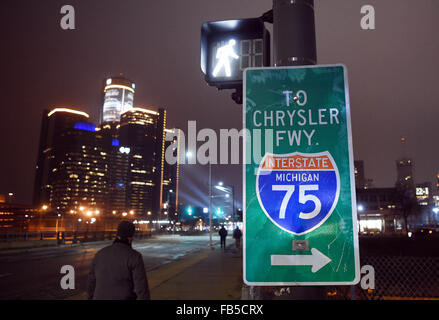 Detroit Michigan Interstate 75 north highway sign with sunrise sky ...