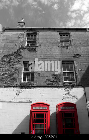 Selective colour of the Iconic red telephone boxes in Eden Place ...