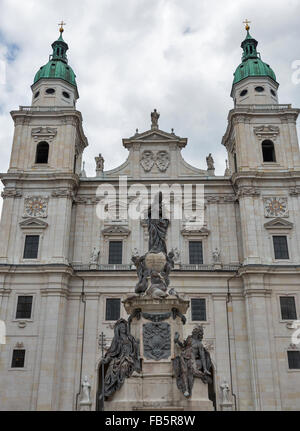 Austria, Salzburg Cathedral and statue of the Virgin Mary Stock Photo ...