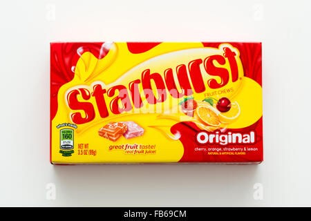 A box of Starburst candy, a fruit-flavored candy manufactured by the ...