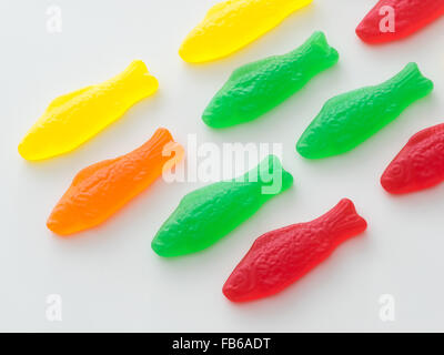 A close-up of Swedish Fish, a fish-shaped chewy candy originally ...