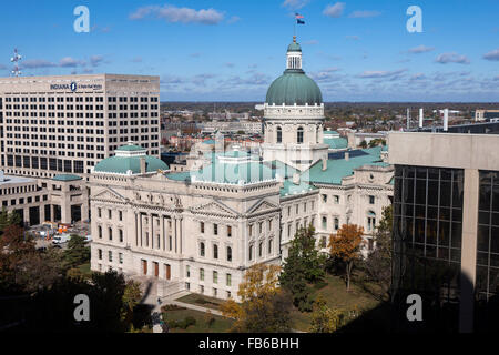 Aerial view of Indiana State Capitol with cloudy sky, Indianapolis ...