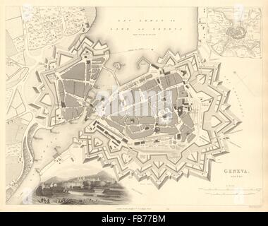 Geneva town city plan & environs. Switzerland. Sketch map 1885 old ...