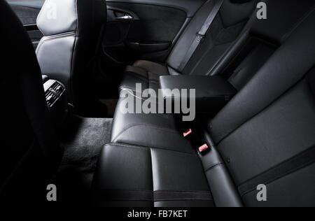Black leather car seat modern interior luxury sedan Stock Photo - Alamy