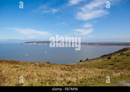 View from Brean Down over Weston Bay at low tide towards Weston-super ...