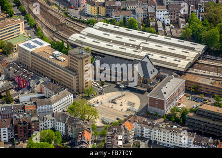 Aerial view, Hauptbahnhof Aachen, overlooking the central Aachen ...