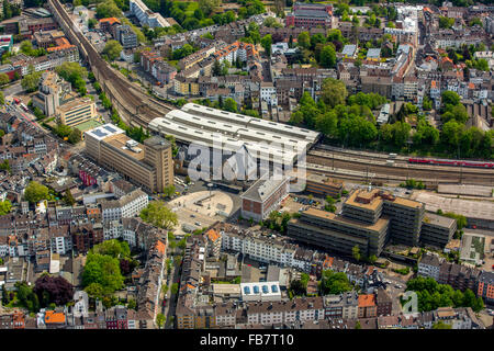 Aerial view, Hauptbahnhof Aachen, overlooking the central Aachen ...