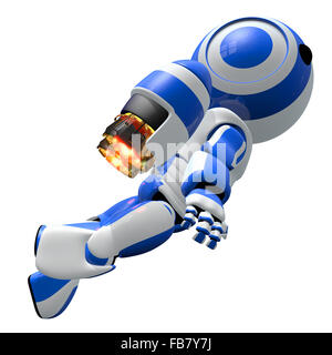 Android robot flying with jet pack. Superhero concept Stock Photo - Alamy