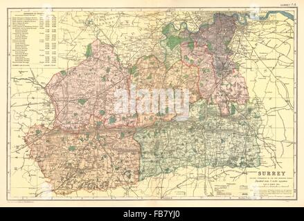 SURREY county map. Parliamentary constituencies divisions. Railways ...