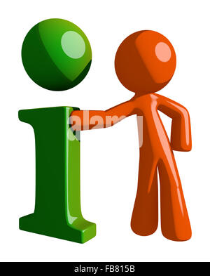 Orange design mascot man with info symbol leaning up against it Stock ...