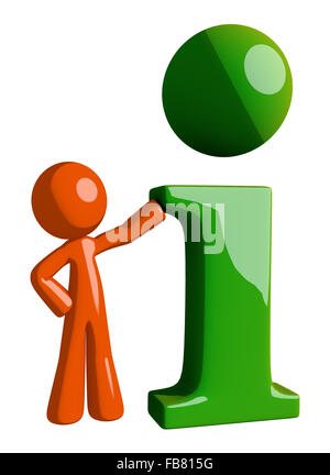 Orange design mascot man with info symbol leaning up against it Stock ...