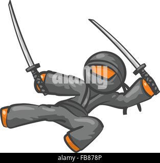 Ninja with two swords, illustration, vector on white background Stock ...