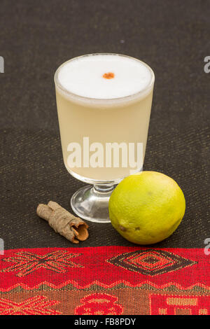 Pisco Sour, a Peruvian cocktail from grape liquor, sugar syrup, lime ...