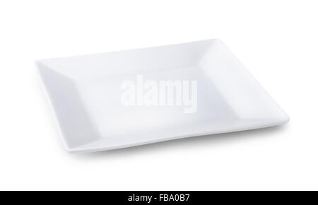 Empty white square plate isolated on white background Stock Photo - Alamy