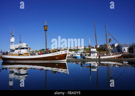 The Harbor. Town Husavik, a whale watching center in northern Iceland ...