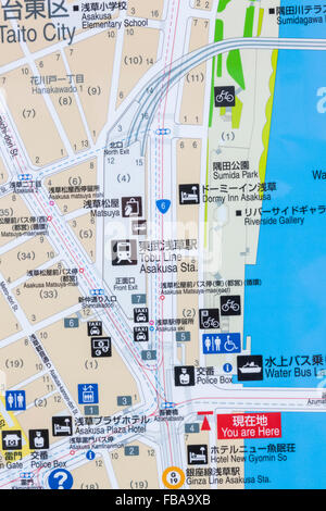 Japan, Honshu, Tokyo, Asakusa, Bilingual Map of the Asakusa Area Stock ...