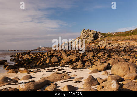 Rugged coastline of Bryher Island, Isles of Scilly, Cornwall, England ...