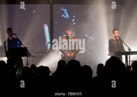 Singer from the Slovenian band Laibach, Milan Fras (L), stands on stage ...