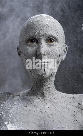 Portrait of a girl, face covered with clay power as sunblock, Morondava ...