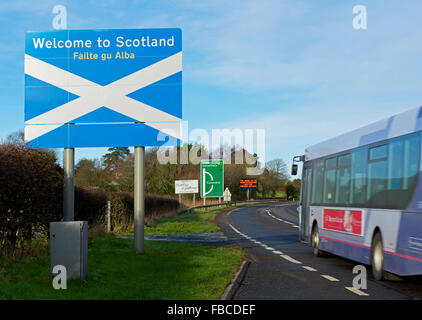 Welcome to Scotland border sign on the A1 north of Berwick on Tweed ...