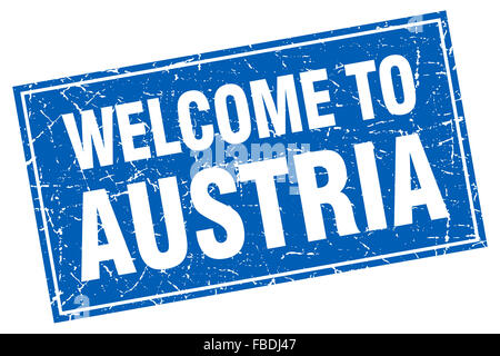 Austria blue square grunge welcome isolated stamp Stock Photo - Alamy
