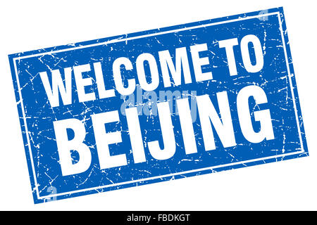 welcome to Beijing blue grunge square stamp Stock Photo - Alamy