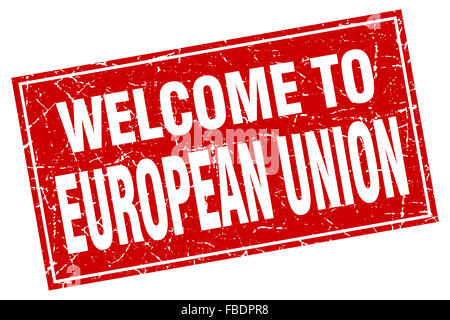 european union red square grunge welcome isolated stamp Stock Photo - Alamy