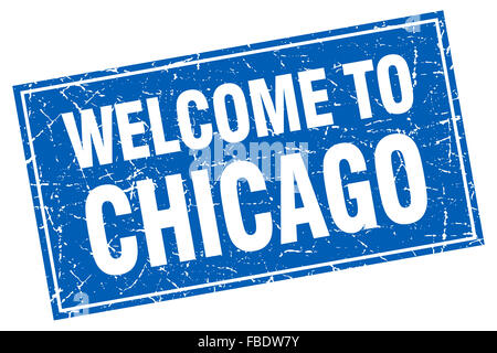 Chicago blue square grunge welcome isolated stamp Stock Photo - Alamy