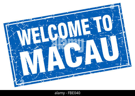 welcome to Macau blue square grunge stamp Stock Photo - Alamy