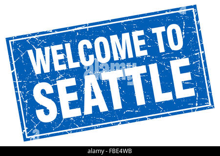 Seattle blue square grunge welcome isolated stamp Stock Photo - Alamy