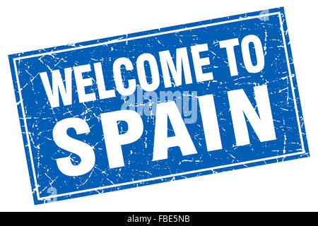 welcome to Spain blue grunge square stamp Stock Photo - Alamy
