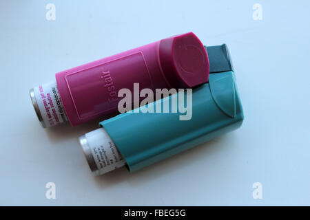 Ventolin inhaler evohaler dispenser asthma medicine tube cut out copy space white background ...