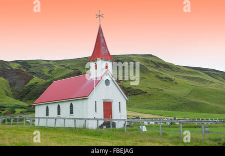 Iceland Reyniskirkja church near Black Beach in Vik village built in ...