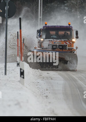 St Maergen, Germany. 15th Jan, 2016. A snow plow clears a road near St ...