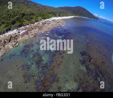 Aerial view, reef, coral reef, fringing reef, Le Morne Brabant, south ...