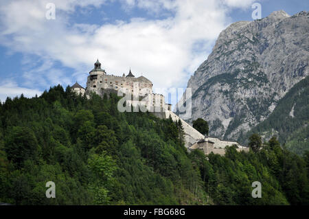 Hohenwerfen Castle stands high above the Austrian town of Werfen in the ...