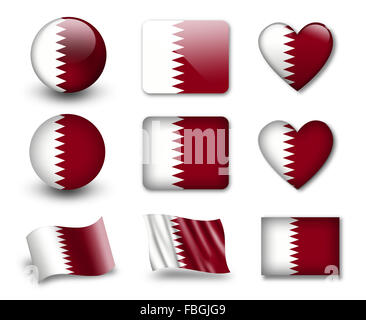 Qatar flag icon set. Qatari pennant in official colors and proportions. Rectangular, map-shaped ...