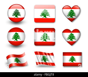 Lebanon flag icon set. Lebanese pennant in official colors and ...