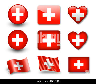 Switzerland flag icon set. Swiss pennant in official colors and ...